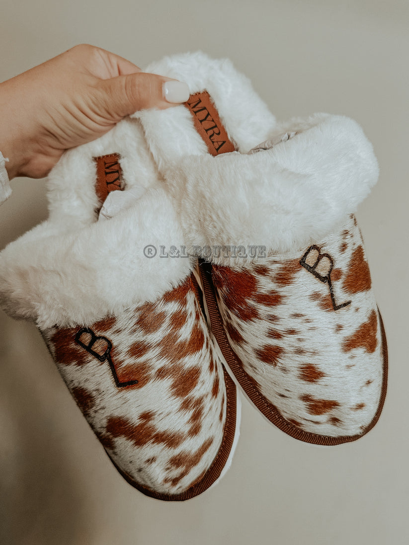 Brown Cowhide Slippers – L&L Boutique
